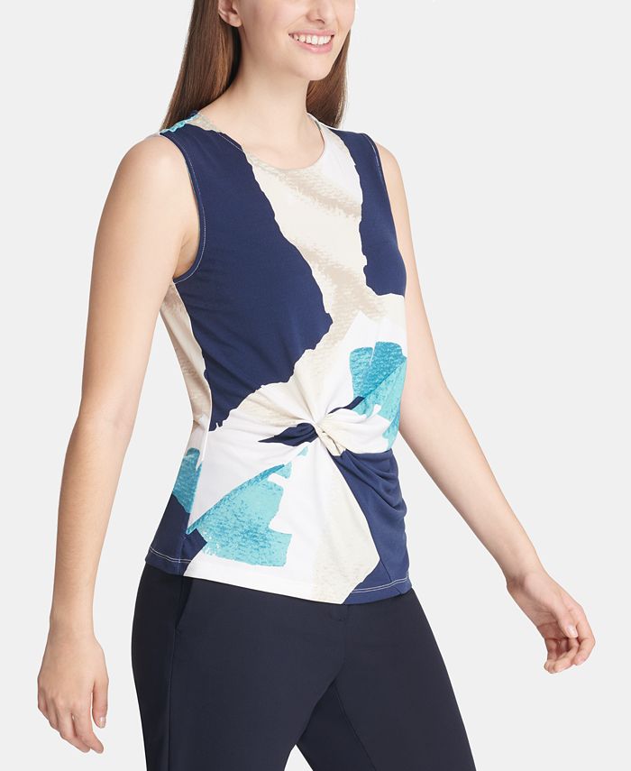 DKNY Petite Abstract-Print Side-Knot Top - Macy's