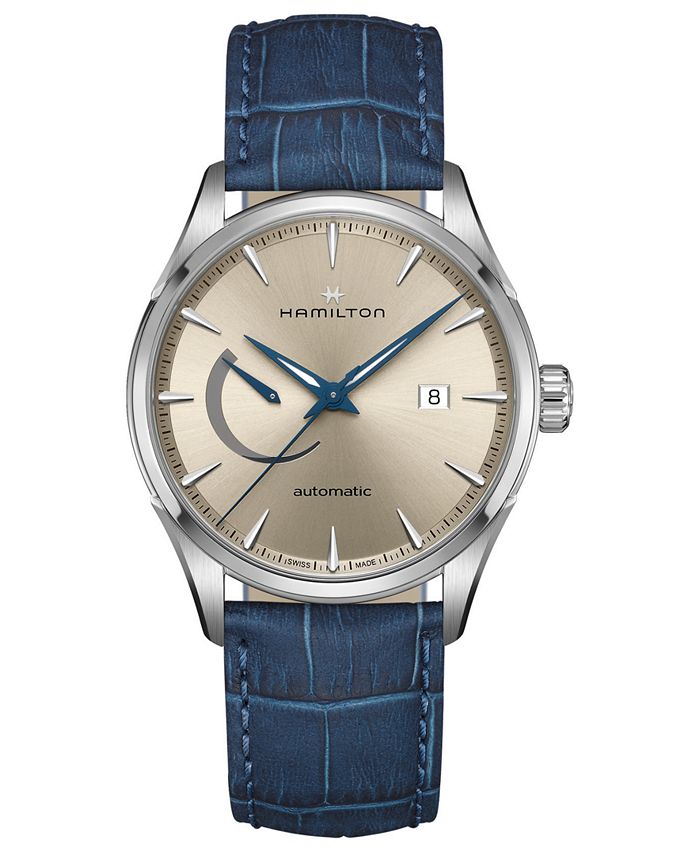 Hamilton Men's Swiss Automatic Jazzmaster Blue Leather Strap Watch 42mm ...