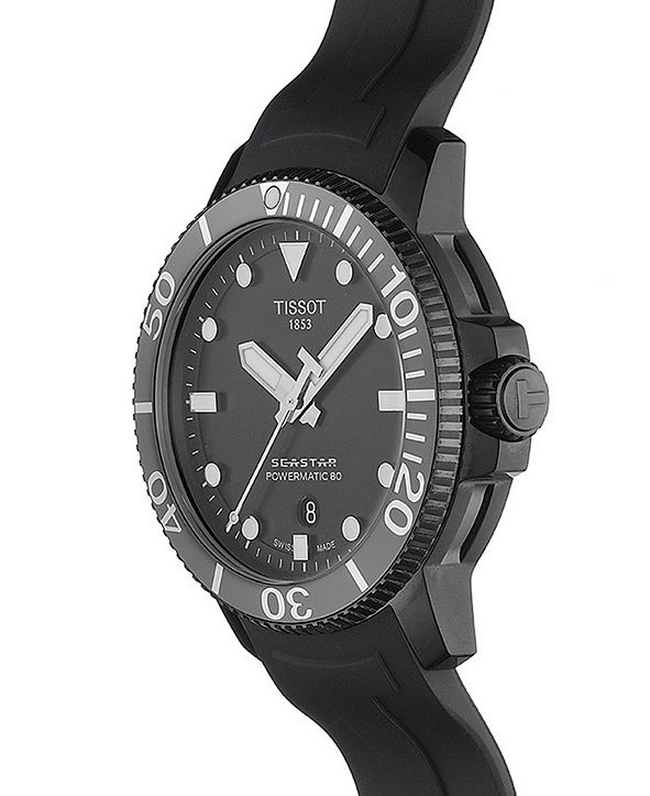 Tissot Men's Swiss Automatic SeaStar Black Rubber Strap Diver Watch ...