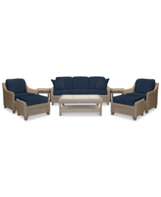 Willough Wicker Outdoor 8-Pc. Set (1 Sofa, 2 Club Chairs, 1 Coffee ...