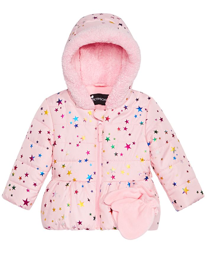 S Rothschild & CO Baby Girls Star-Print Hooded Jacket & Mittens - Macy's