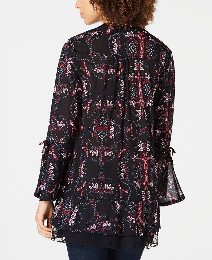 Style & Co Printed Lace-Trimmed Bell-Sleeve Tunic Top, Created for Macy ...
