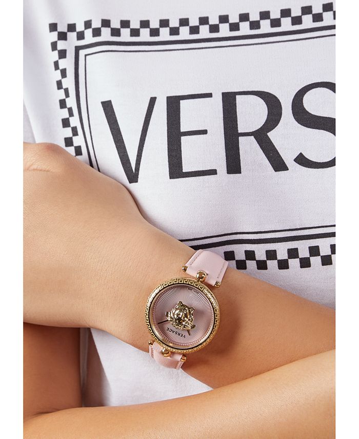 Versace Women's Swiss Palazzo Empire Pink Leather Strap Watch 34mm - Macy's