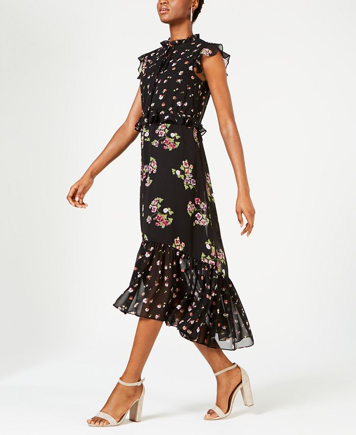 Taylor Floral Chiffon Ruffled Midi Dress - Macy's