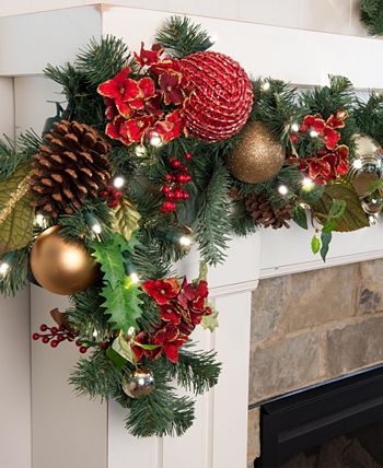 Village Lighting 9' Artificial Christmas Garland with Lights, Scarlet ...