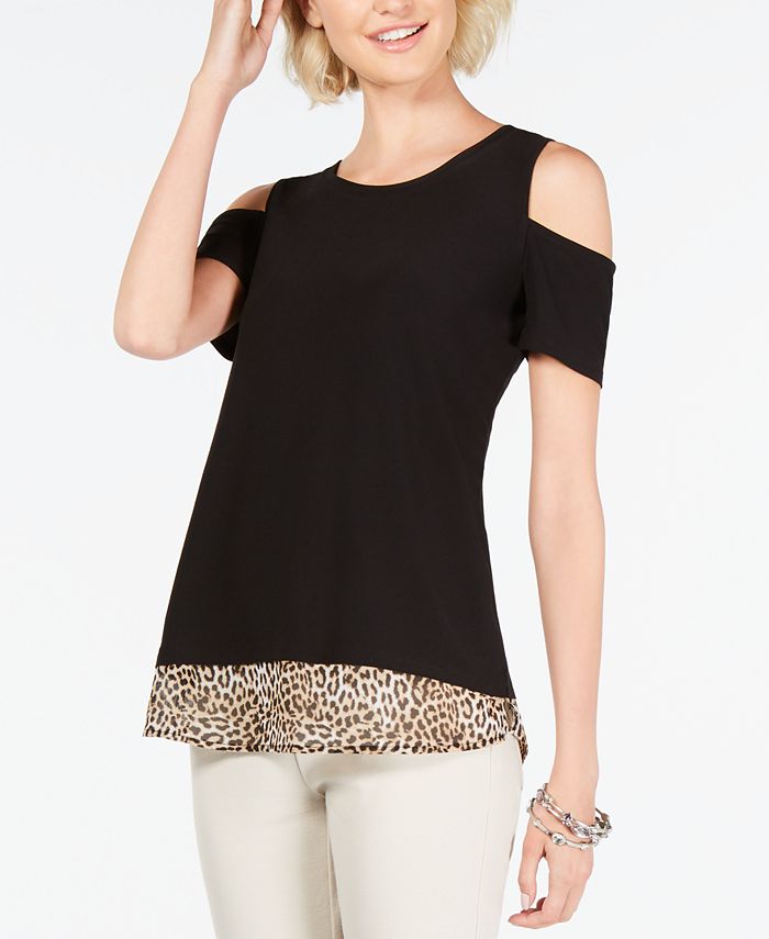 INC International Concepts INC Petite Cold-Shoulder Layered-Look Top ...