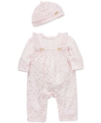 Little Me Baby Girls Star-Print Cotton Coverall & Hat - Macy's