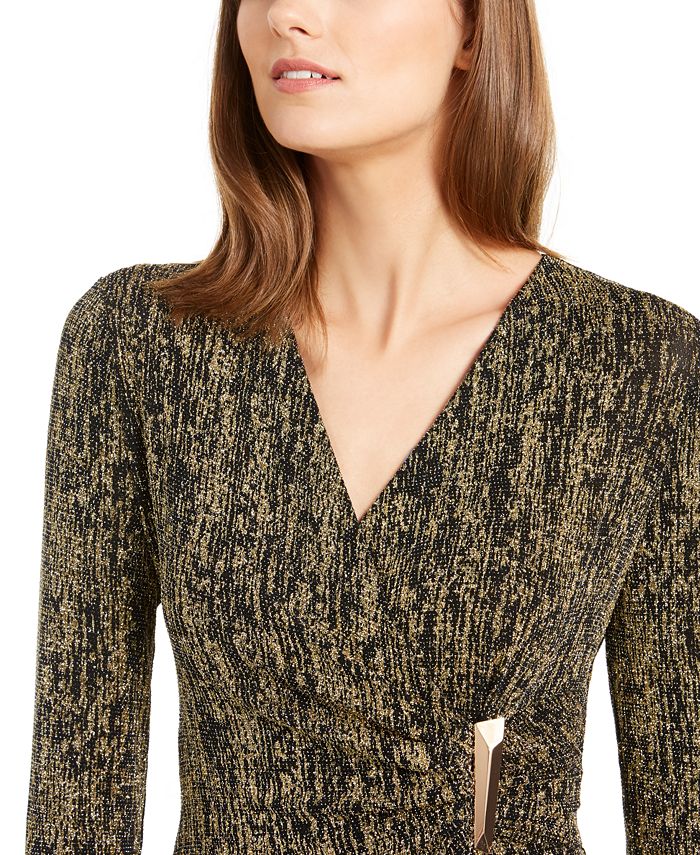 Calvin Klein Metallic-Knit Wrap Dress - Macy's