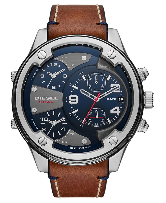 Diesel Men's Boltdown Brown Leather Strap Watch 56mm - Macy's