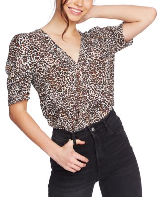 1.STATE Leopard-Print Puff-Sleeve Shirt - Macy's