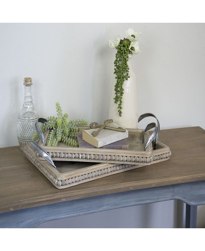 VIP Home & Garden 2-Piece Wood Beaded Trays - Macy's