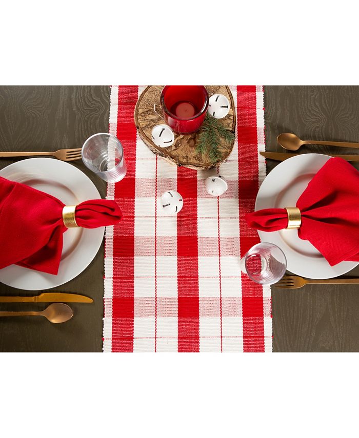 Design Imports Red Tinsel Plaid Fringed Table Runner - Macy's