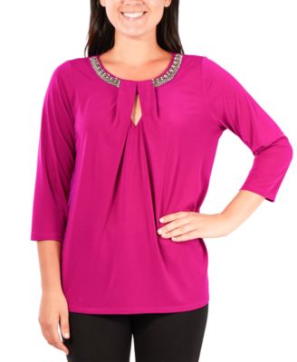 NY Collection Embellished Keyhole Top - Macy's