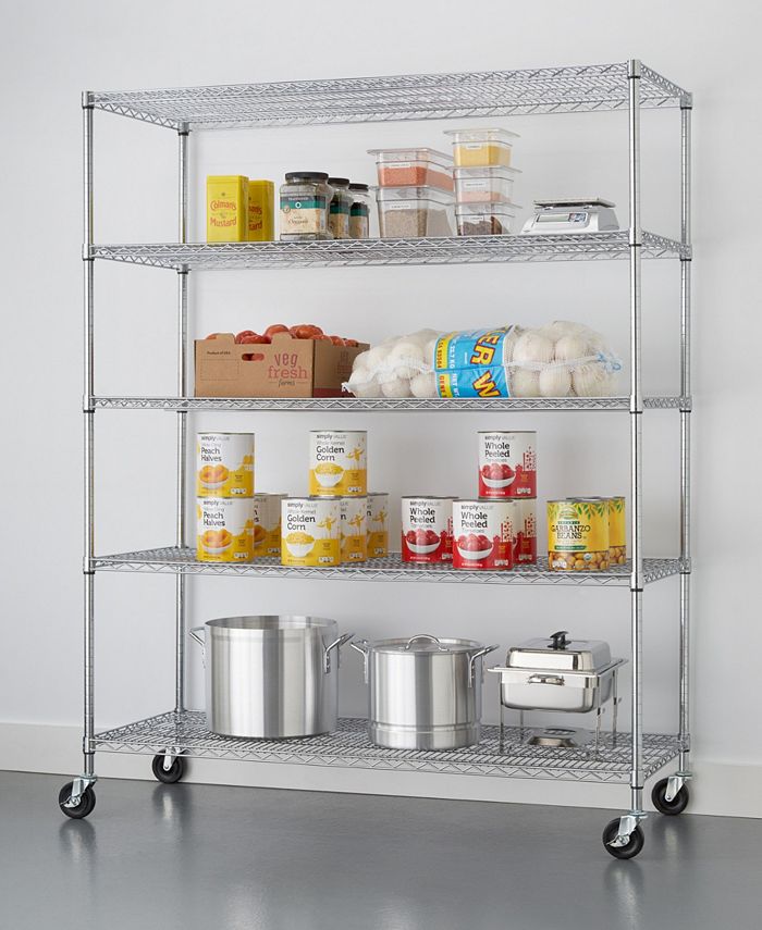 TRINITY 5-Tier Heavy Duty Wire Shelving Rack with NSF Includes Wheels ...