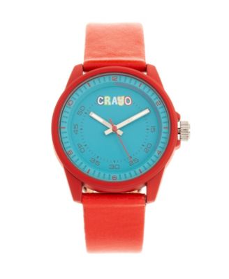 Crayo Unisex Jolt Red Leatherette Strap Watch 34mm - Macy's