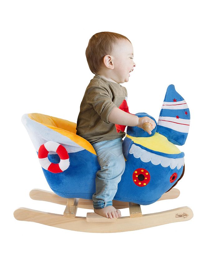 Happy Trails Boat Rocker Toy-Kids Ride On Soft Fabric Covered Wooden ...