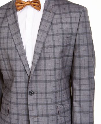 Billy London Men's Slim-Fit Performance Stretch Gray Plaid Suit - Macy's