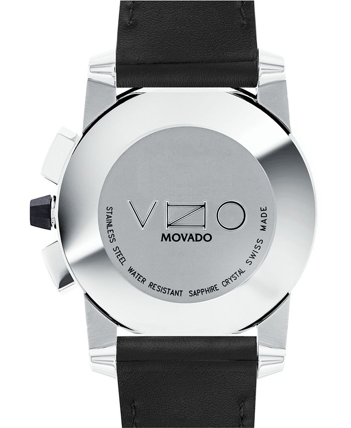 Movado Men's Swiss Chronograph Vizio Black Leather Strap Watch 45mm ...
