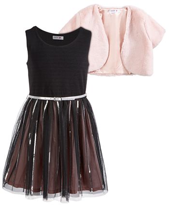 Beautees Big Girls 2-Pc. Sequined Mesh Dress & Faux-Fur Jacket Set - Macy's