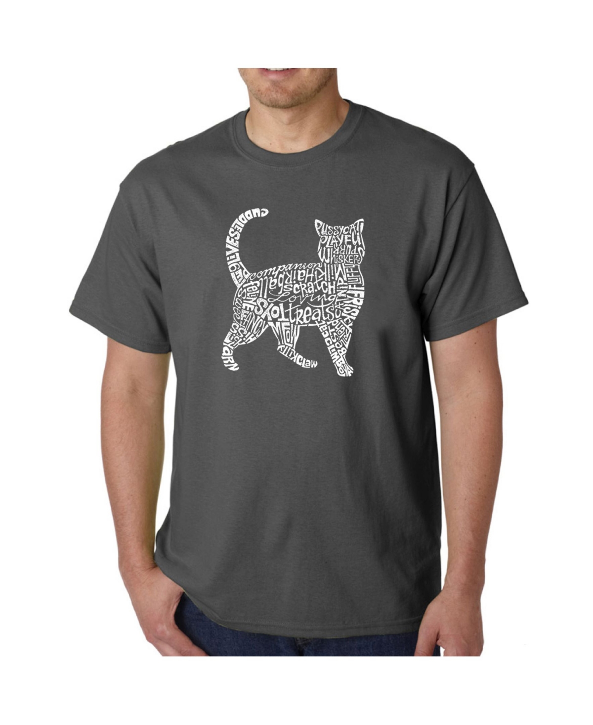 Click here for La Pop Art Mens Word Art T-Shirt - Cat - Gray prices