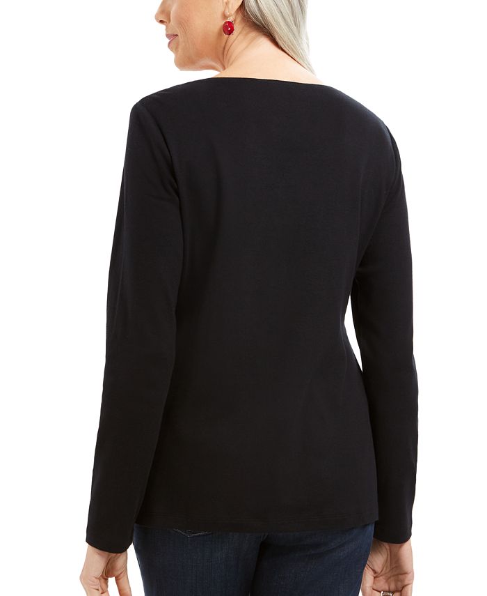 Karen Scott Cotton Festive Catwalk Top, Created for Macy's - Macy's