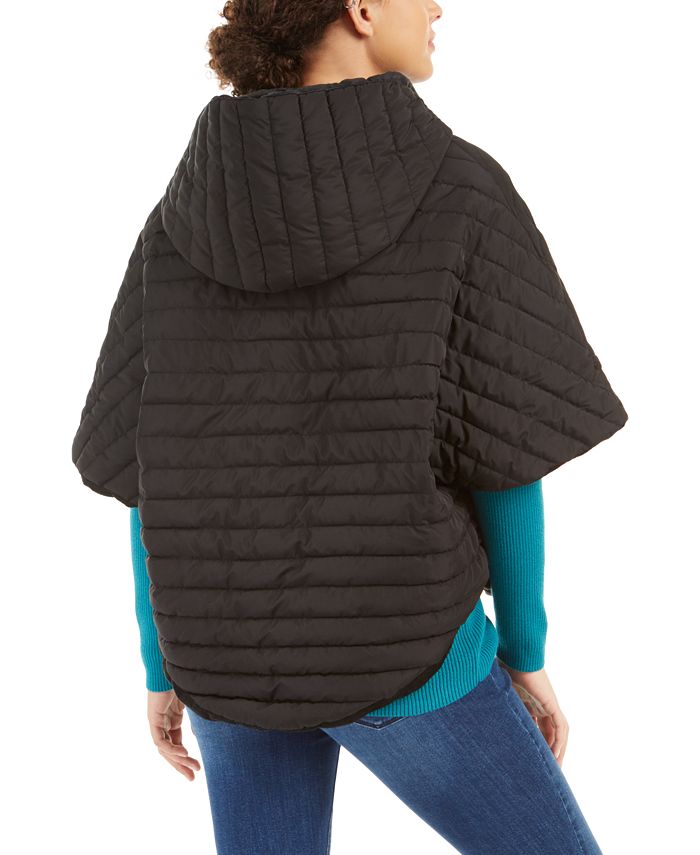 Steve Madden Hooded Puffer Zip-Front Poncho - Macy's