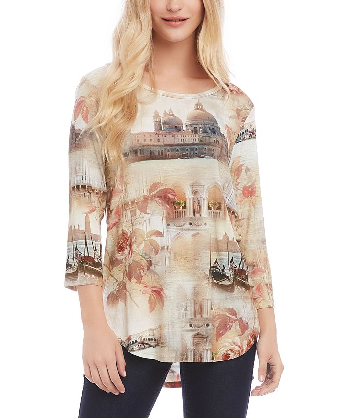 Karen Kane Montage-Print High-Low Top - Macy's