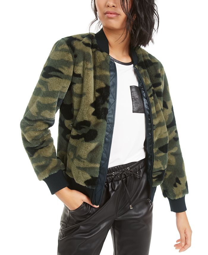 Bar III Printed Faux-Fur Bomber Jacket, Created for Macy's - Macy's