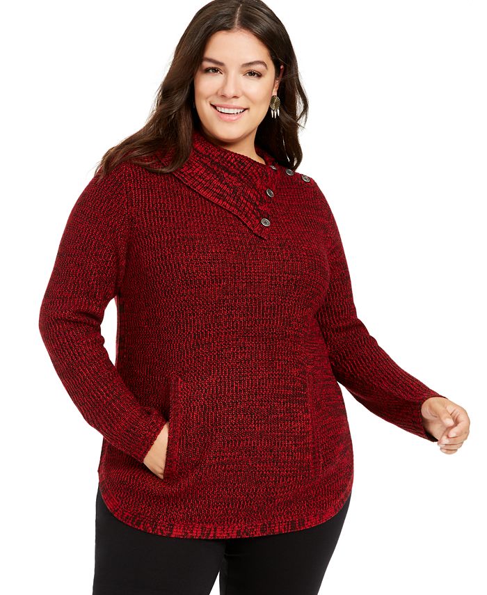 Style & Co Plus Size Button-Trim Sweater, Created for Macy's - Macy's