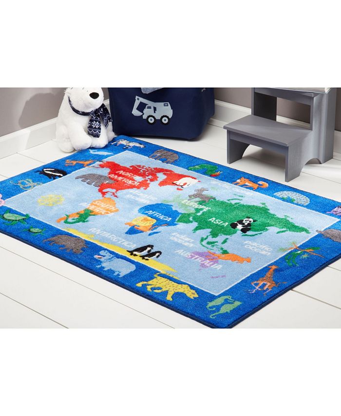 Eric Carle Elementary World Map Blue 6'6" x 9'5" Area Rug - Macy's
