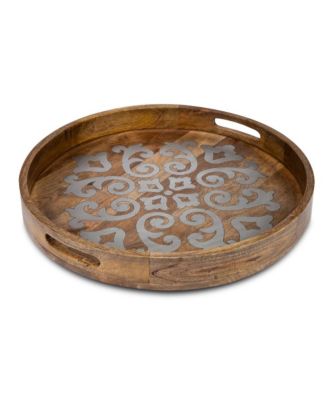 The GG Collection Heritage Collection Wood and Metal 24-Inch Round Tray ...