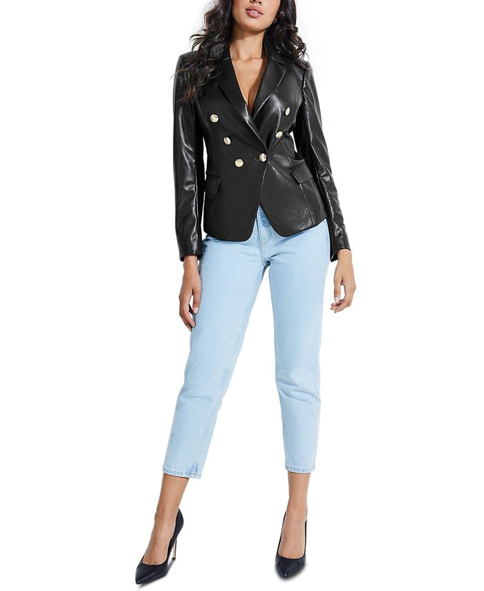 GUESS Faux-Leather Blazer - Macy's