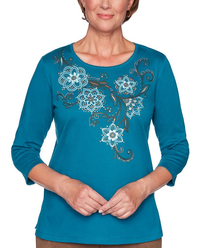 Alfred Dunner Walnut Grove Scroll-Embroidered Top - Macy's