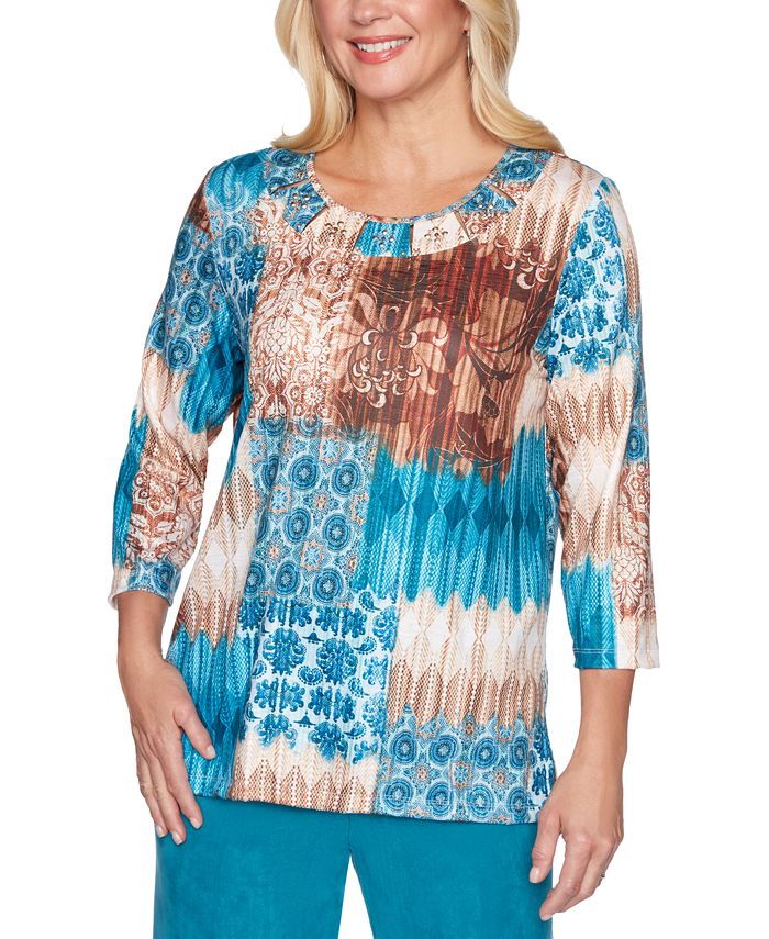 Alfred Dunner Walnut Grove Mixed-Print Top - Macy's