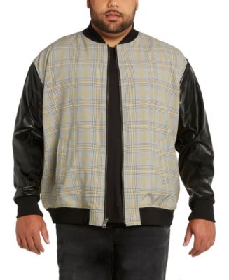 MVP Collections Men's Big & Tall Plaid Bomber Jacket with Faux Leather ...
