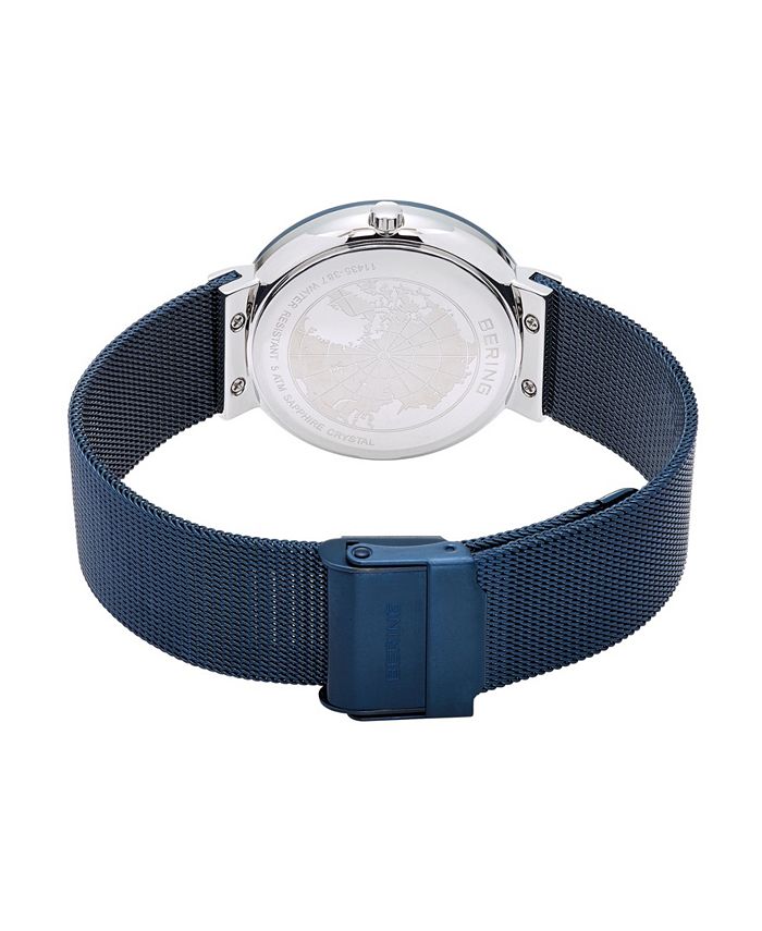 Bering Women's Ceramic Crystal Blue Stainless Steel Mesh Bracelet Watch ...