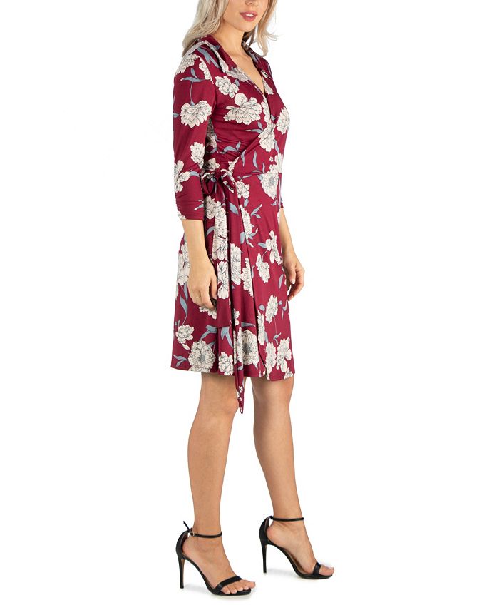 24seven Comfort Apparel Women's Collared Burgundy Wrap Dress - Macy's