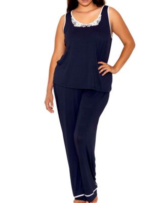 iCollection Plus Size Contrast Lace and Modal Comfy Sleep and Lounge ...
