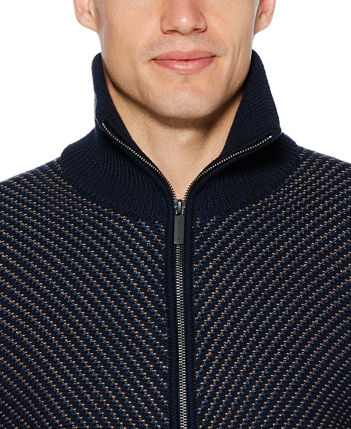 Perry Ellis Men's Chevron Stitch Full Zip Sweater - Macy's