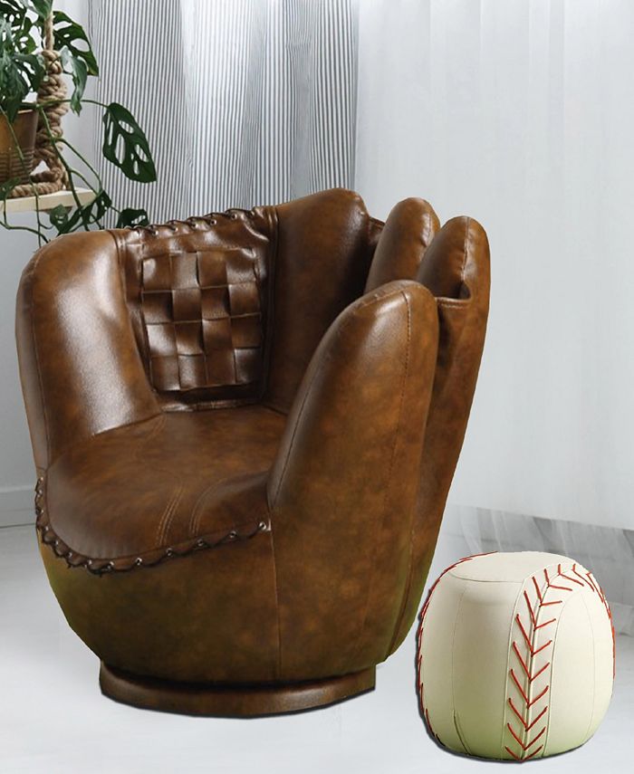 Benzara Leather Upholstered Baseball Glove Chair and Ottoman - Macy's