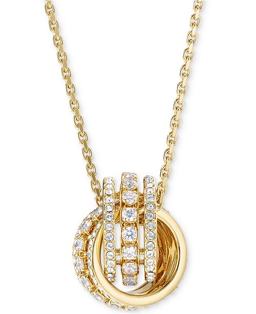 Swarovski Gold-Tone Crystal Interlocking Loop Pendant Necklace, 16-1/2 ...