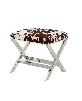 INSPIRED HOME Drake Velvet Faux Cowhide Ottoman with Metal X-Leg Frame ...