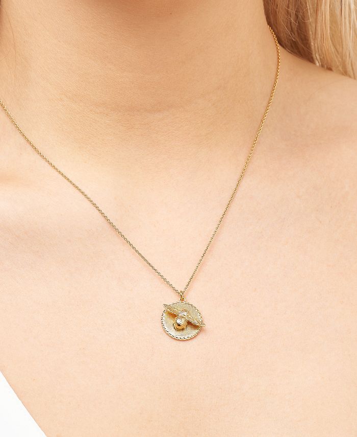 Olivia Burton Bee Disc 17-3/4" Pendant Necklace in 18k Gold-Plate - Macy's