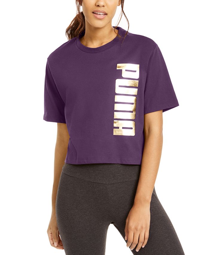 Puma Cotton Metallic Logo Cropped T-Shirt - Macy's