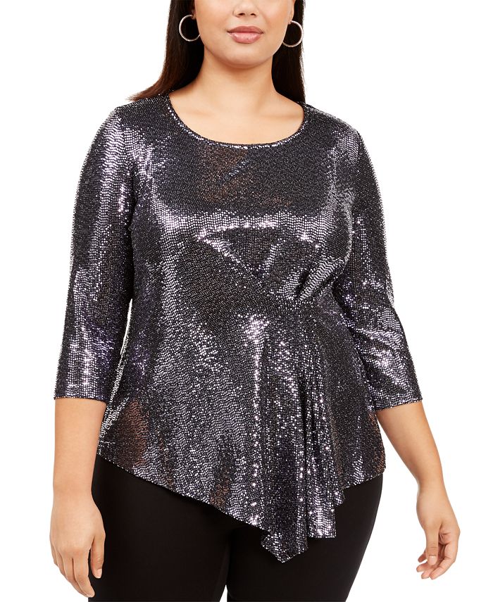Connected Plus Size Metallic Asymmetrical Top - Macy's