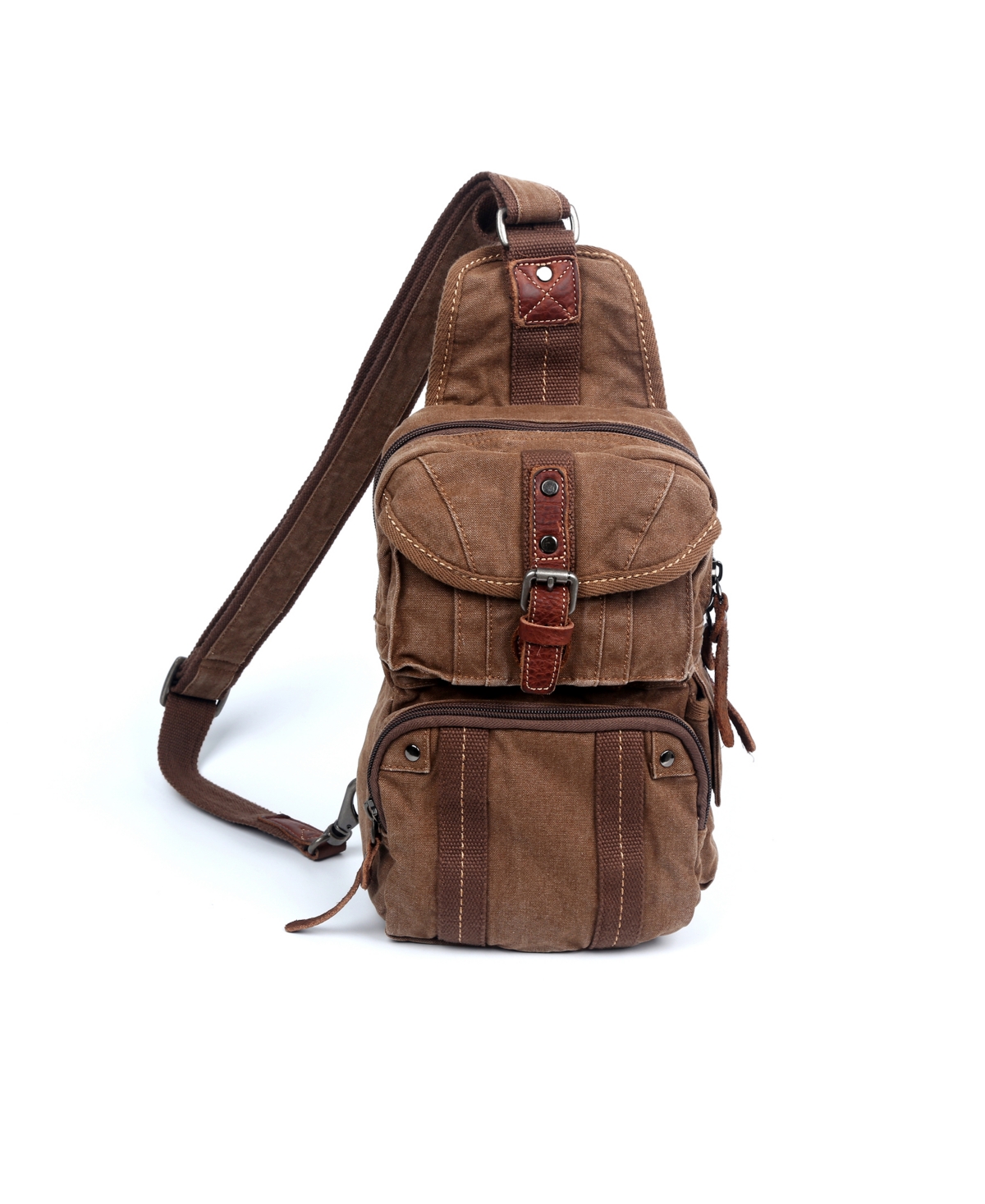 Click here for Tsd Brand Sunset Cove Canvas Sling Bag - Camel prices