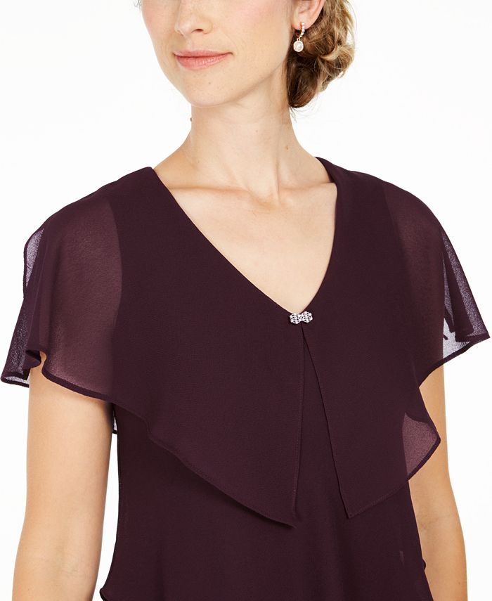 SL Fashions Tiered Rhinestone Capelet Dress - Macy's