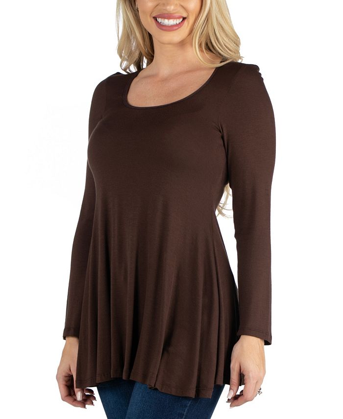 24seven Comfort Apparel Long Sleeve Solid Color Swing Style Flared ...