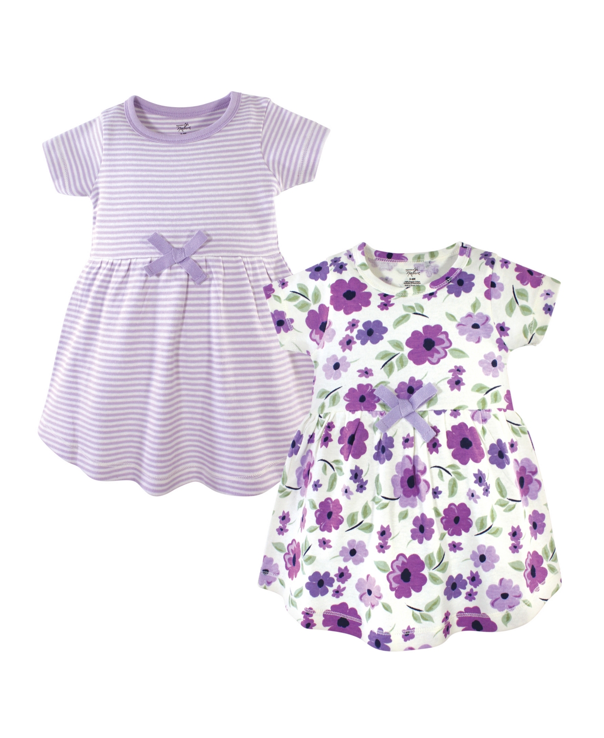 Touched by Nature Baby Girls Natural Cotton Dresses Featuring Both Short and Long Sleeves - Purple garden