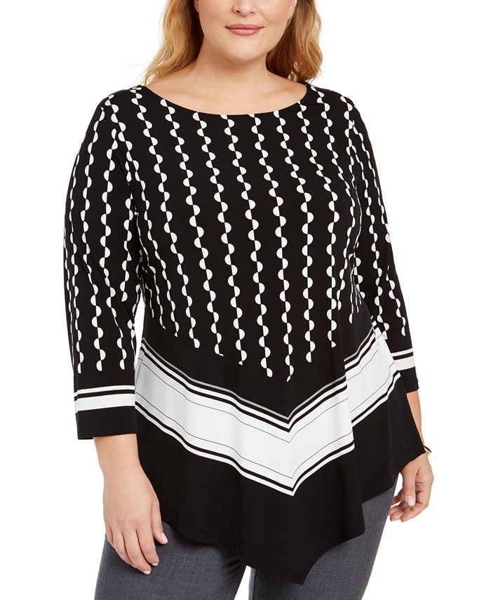 Alfani Plus Size Printed V-Hem Top, Created for Macy's - Macy's